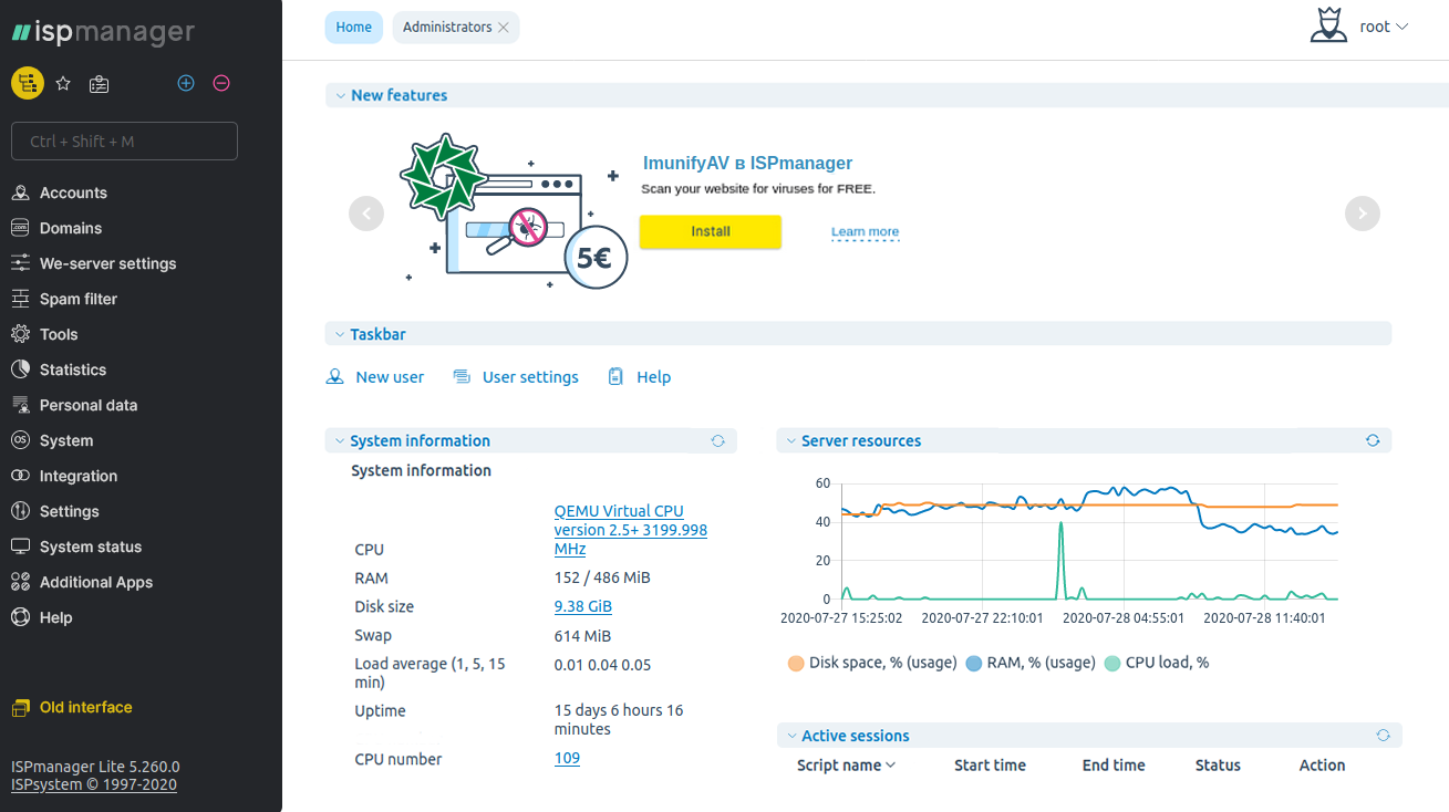 Ispmanager idarəetmə paneli - lisenziya əldə et | OUR Host
